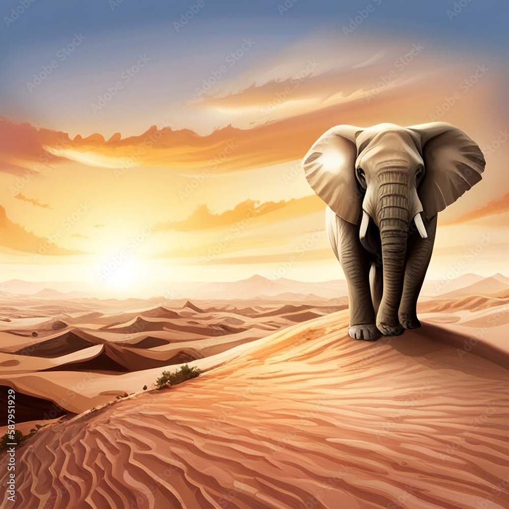 elephant in the desert, Amazing African elephant with dust and sand ...