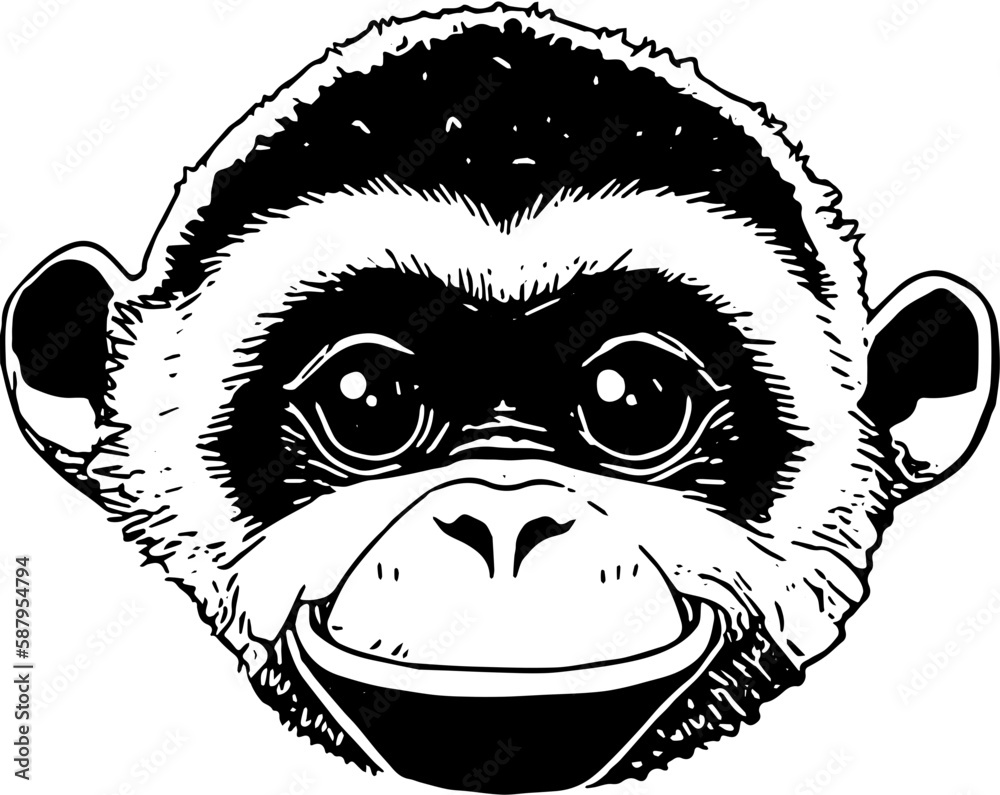 Vetor de Gesicht eines lächelnden Affen. Vektor Icon. Symbol in schwarz ...