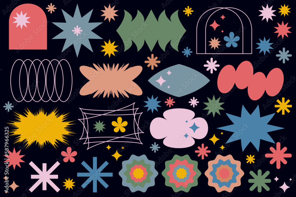 Vector set of strange funky abstract shapes in 90s style. Groovy ...
