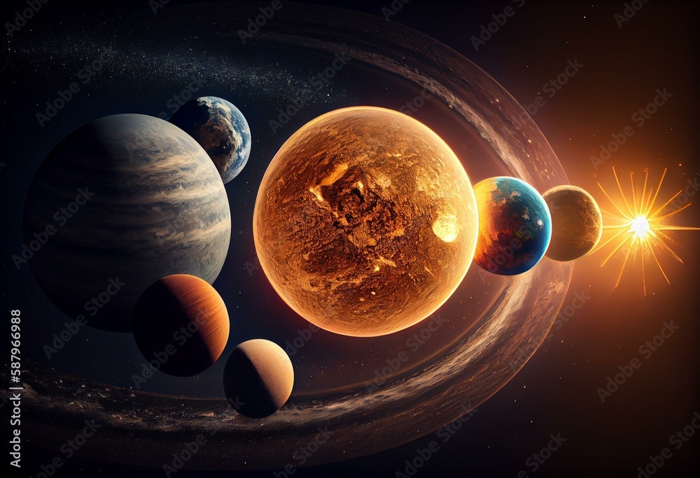 Planetary system with the sun and the different planets that gravitate ...