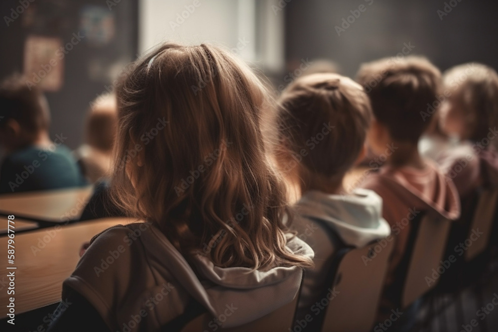 An engaging illustration of a classroom from the back, filled with ...