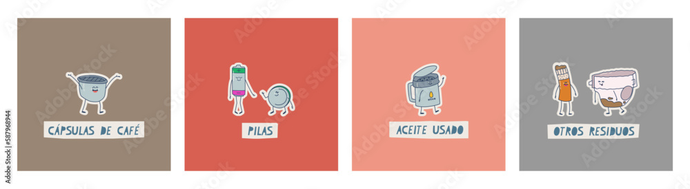 Waste sorting classification in Spanish. Translation - coffee capsules ...