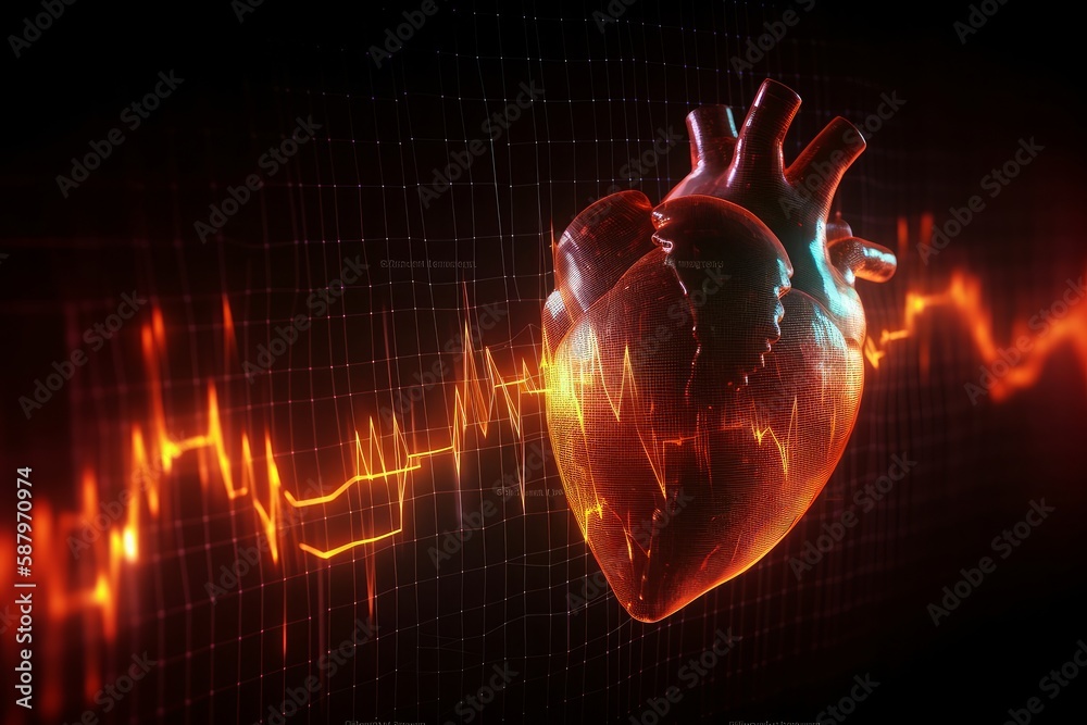 Digital generated heart shape with pulse trace. - Heart Health Concept ...