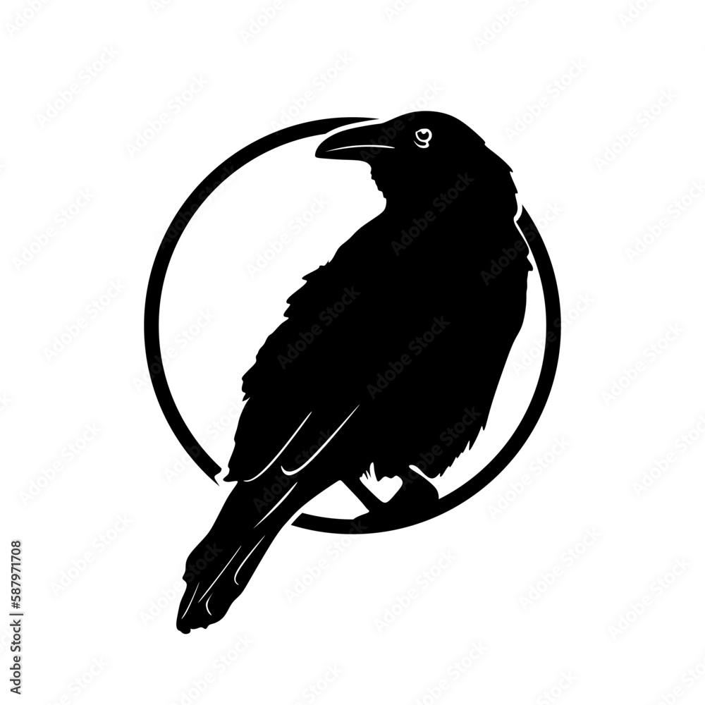 Raven circle logo design. Bird symbol in minimal style. Raven bird sign ...