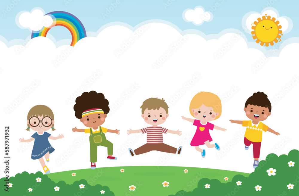 Multicultural Kids Playing On Playground