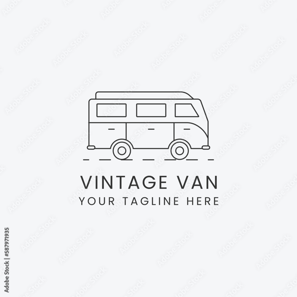 Vetor de vintage van logo design line art logo for vintage car ...