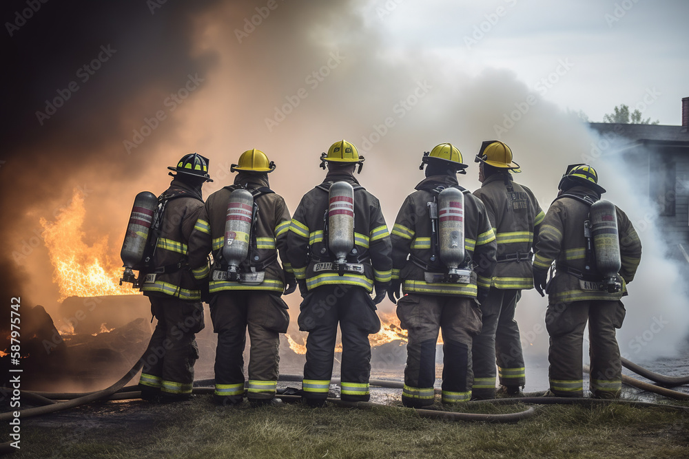 A powerful image of firefighters battling a fire together ...