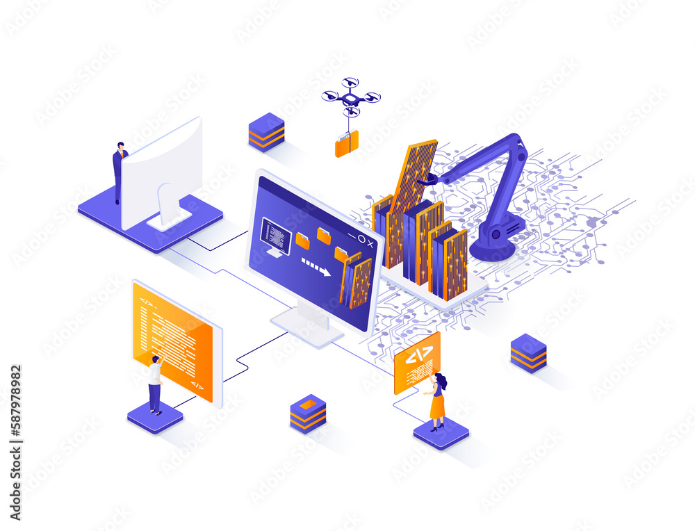 Web scraping isometric web banner. Data extraction software isometry ...