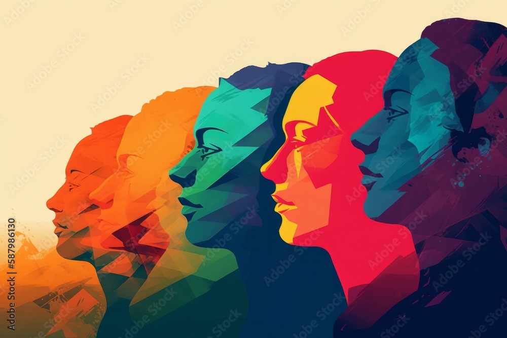 Colourful overlapping silhouettes of head profiles - Generative AI ...