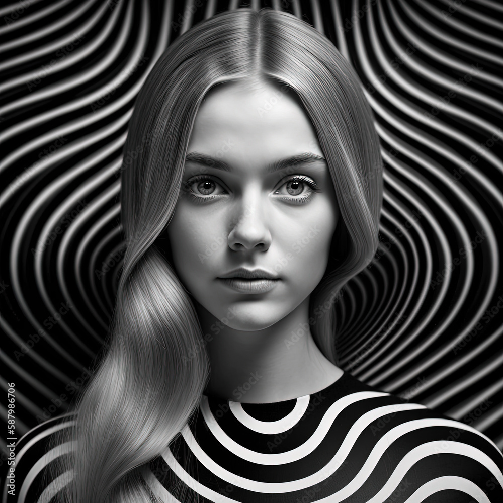 Black and white Op Art portrait of a woman created with Generative AI ...