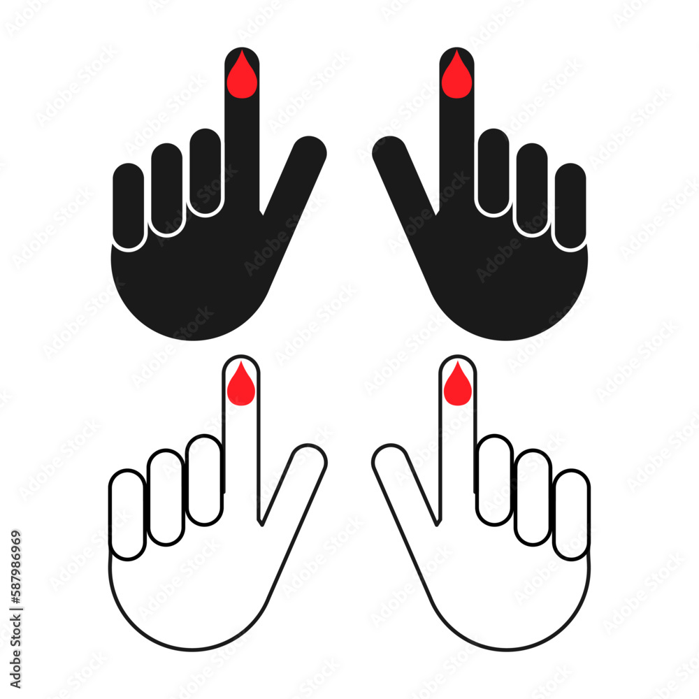 Set of Hand finger with drop blood icon, medical health test symbol ...