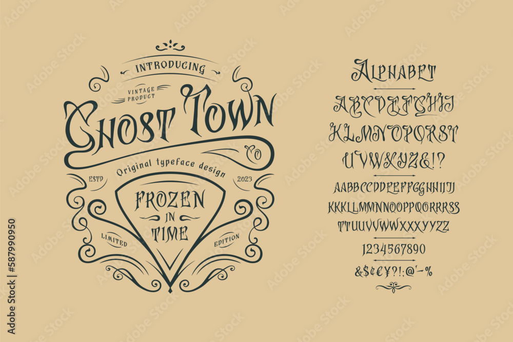 Vector font Ghost Town. Letters and numbers Stock Vector | Adobe Stock