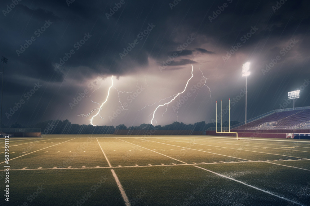 stadium for football stormy weather. generative ai Stock Illustration ...
