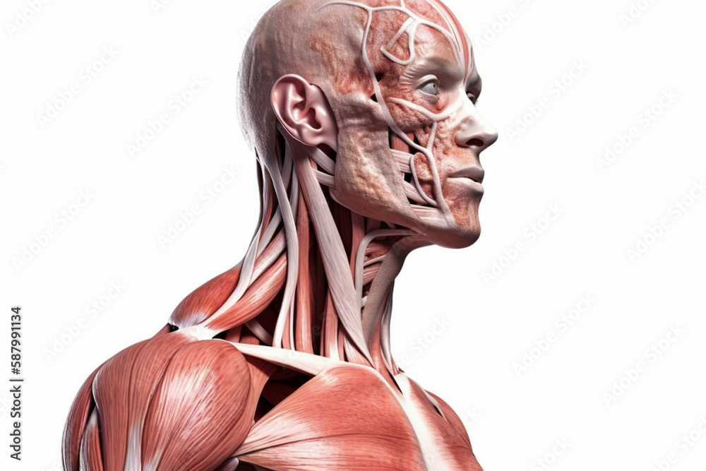 man with muscles without skin on a white background. anatomy and ...
