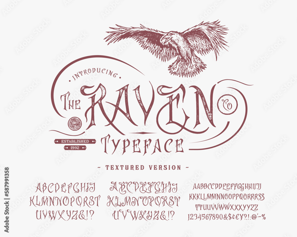 Font The Raven. Vintage typeface design. Stock Vector | Adobe Stock