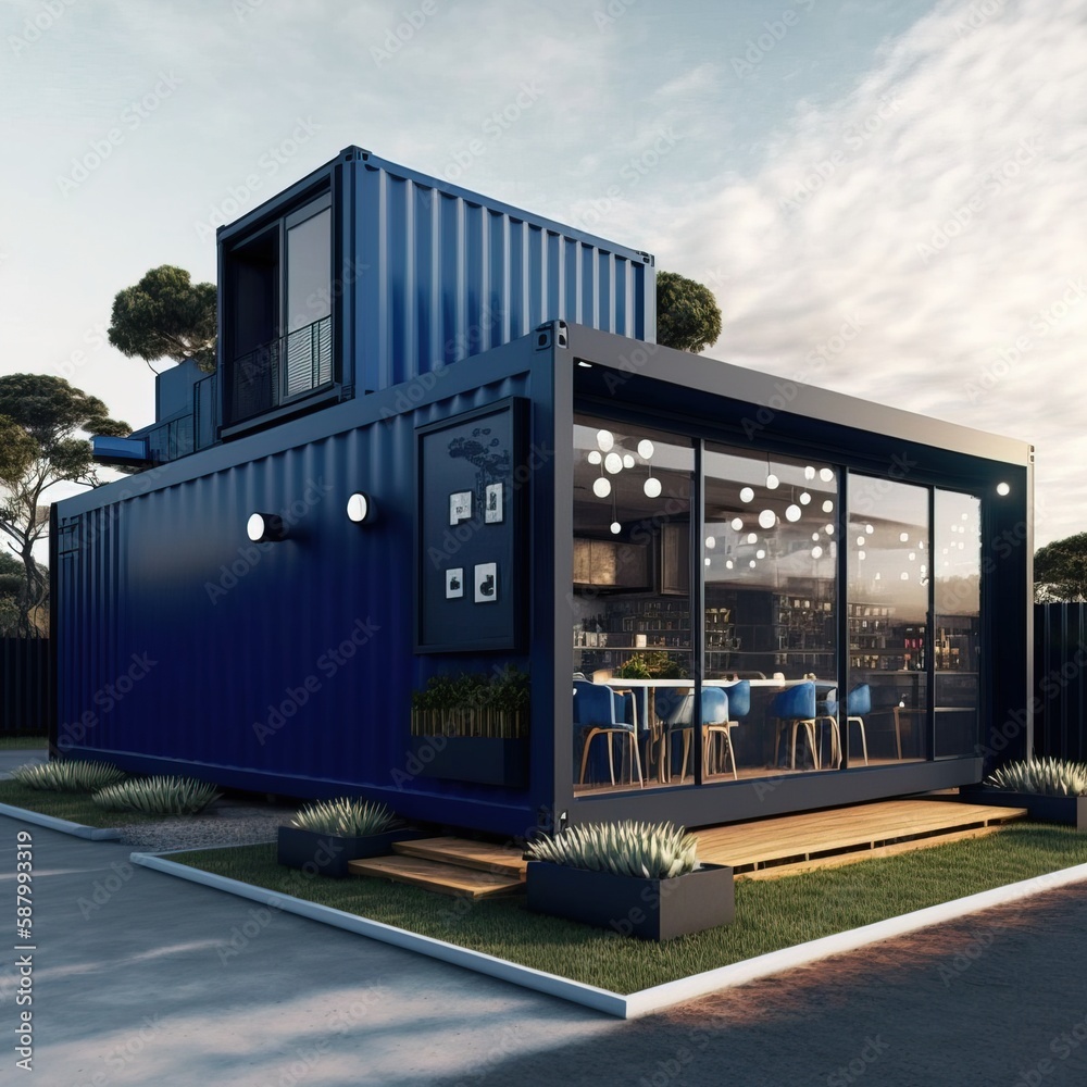 container bar pub restaurant, illustration concept of sustainability ...