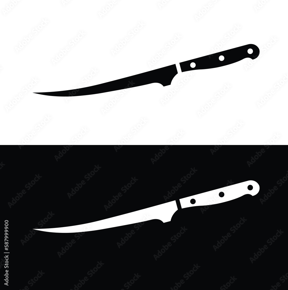 Fillet knife flat silhouette icon vector. Collection of black and white ...