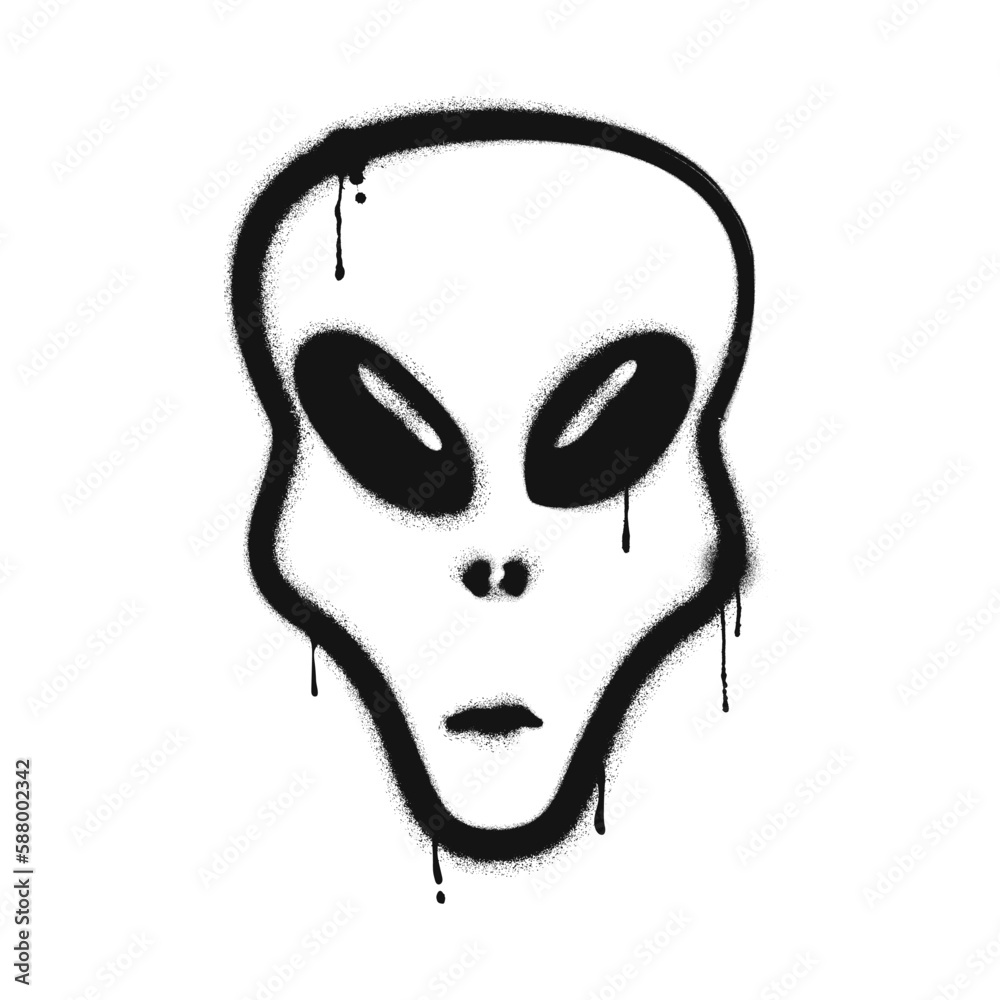 Graffiti drawing of alien. Painted graffiti spray pattern of space ...