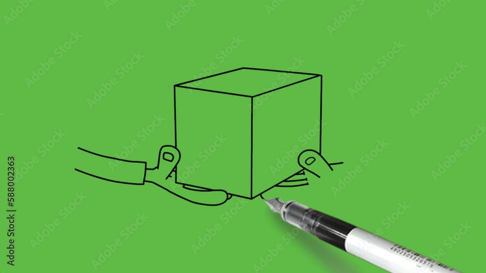 Draw close view of two pair of human hands carry heavy huge cuboid box ...