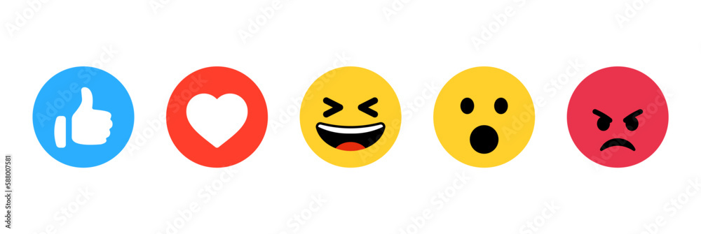 emoji reactions. social network smiley emoji face ; thumb up icon, like ...