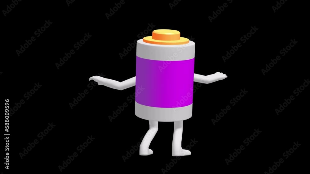 Alkaline cylinder battery 3d with bolt icon dancing on black background ...