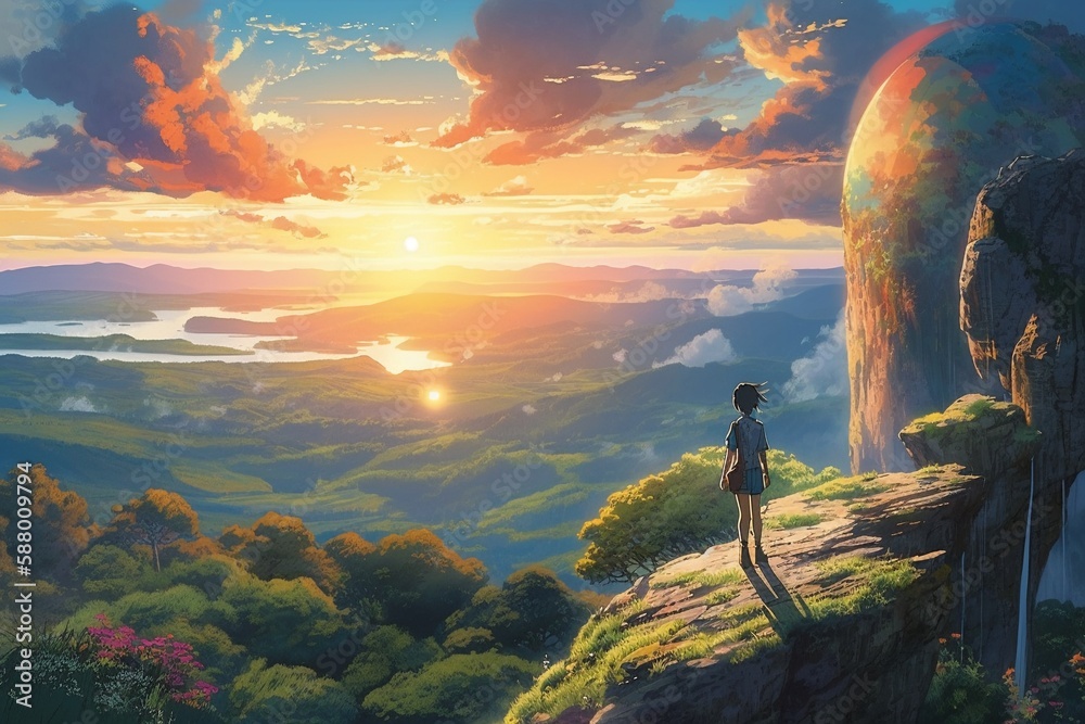 "Contemplating the Beauty of the Natural World" Generative AI. Stock ...