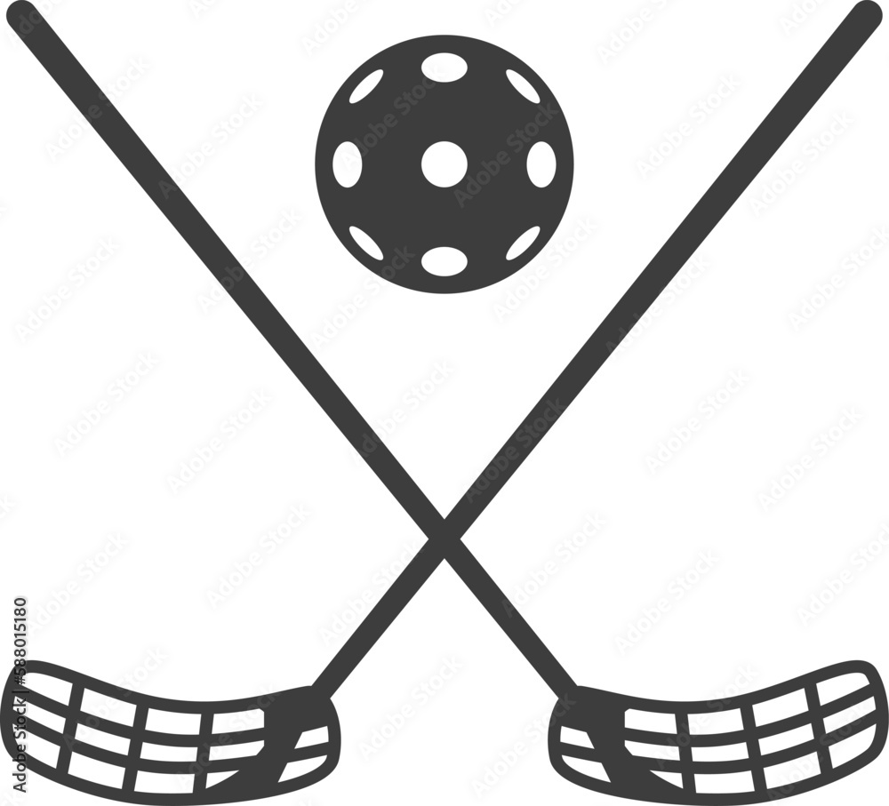 Floorball icon in simple isolated vector. Floorball stick and ball ...