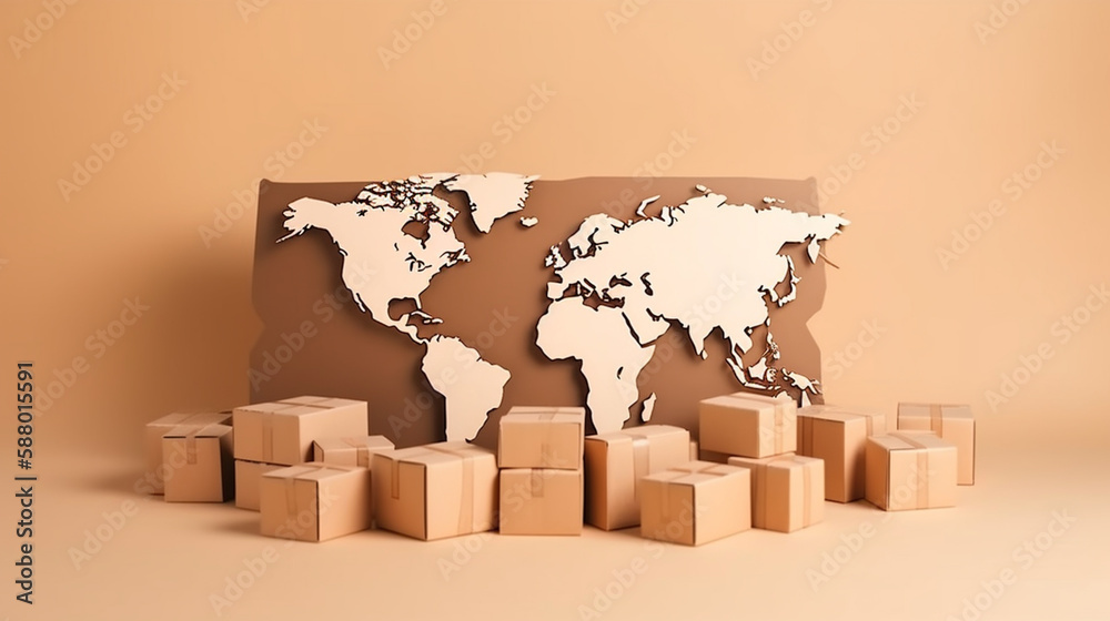 Carton world map. Global logistics, shipping and worldwide delivery ...