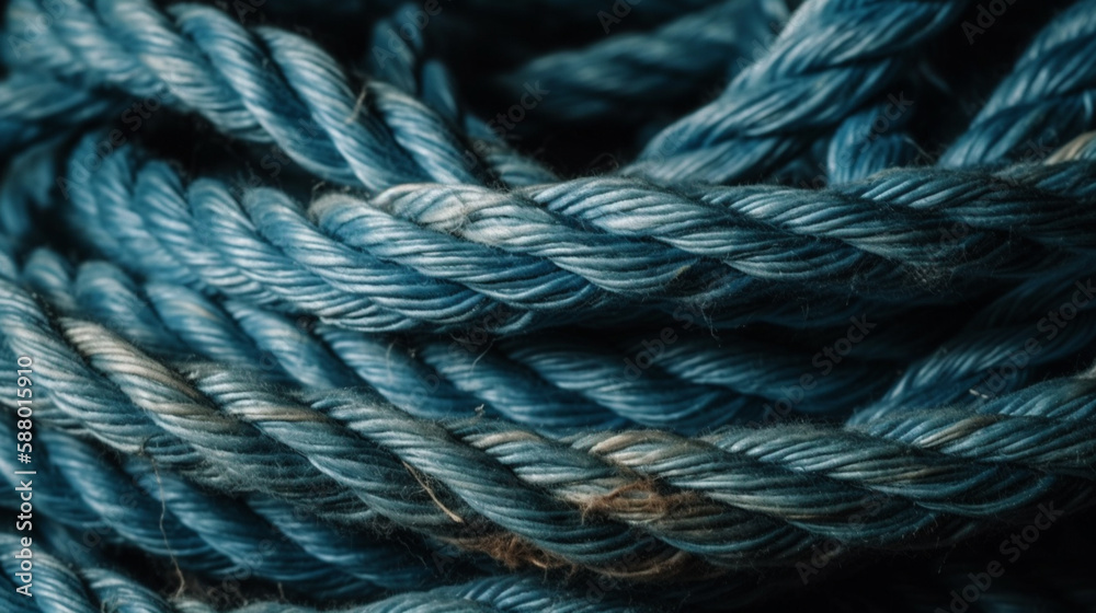 strands of blue cord in full screen. Background from tangled threads ...