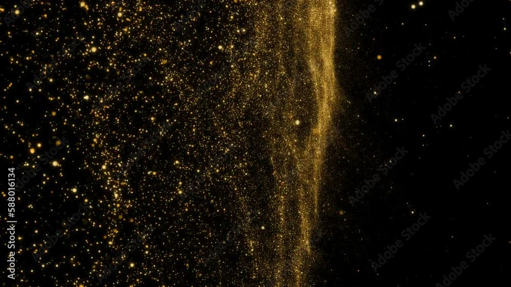 Gold Sky. Abstract stardust smokey wave particles. Nano dynamic flow ...