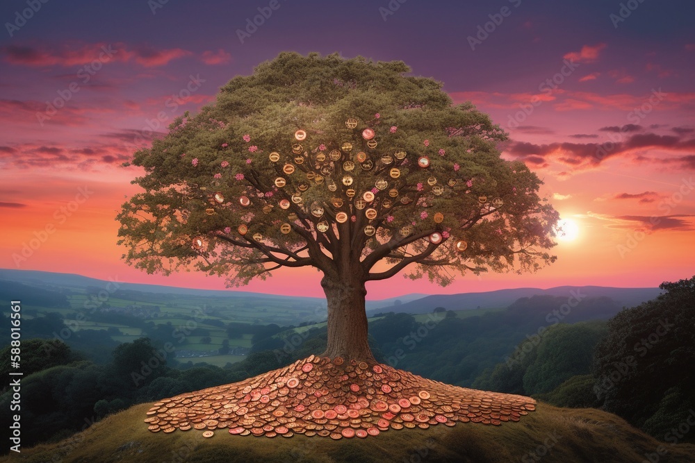 "Golden Coin Tree" Generative AI. Stock Illustration | Adobe Stock