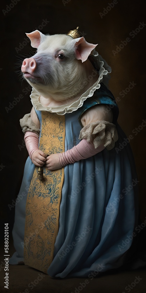 Pig in renaissance dress, created with Generative AI technology Stock ...