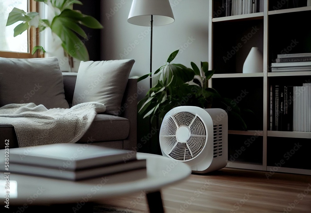 White air cleaner making indoor air fresh all day in a closed room with ...