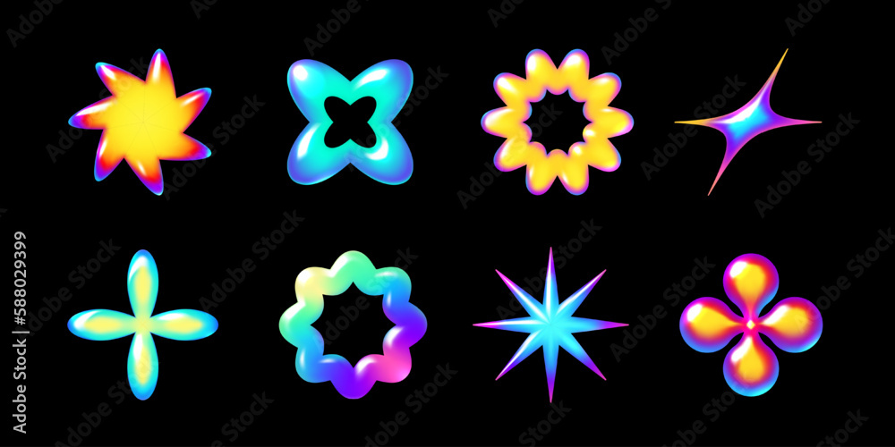 Y2K inspired vector set: 3D abstract neon shapes with futuristic glow ...