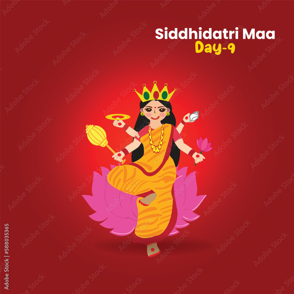 Happy Navratri - Goddess Durga - Ninth Form- Maa Siddhidatri Stock Vector | Adobe Stock