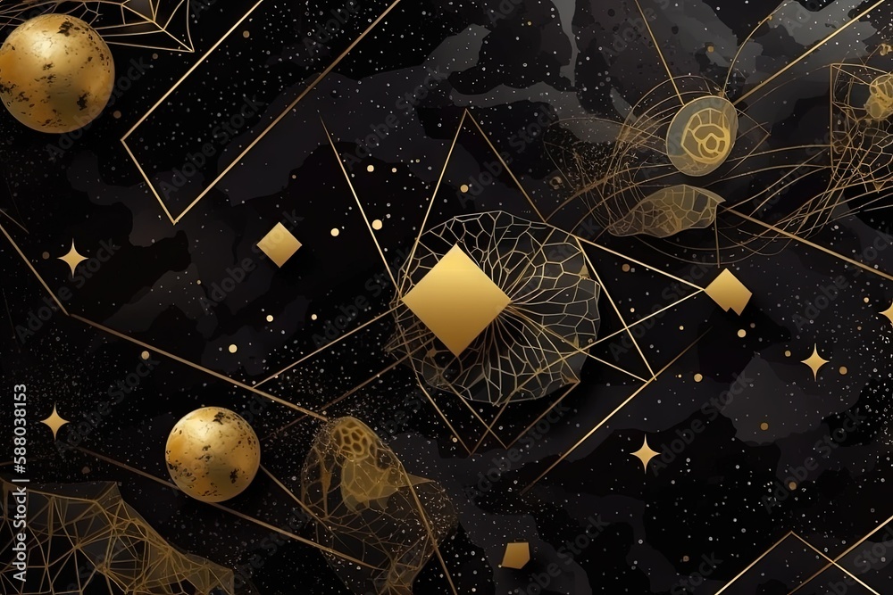 Arrière-plan cosmique abstrait avec feuille métallique dorée et ...