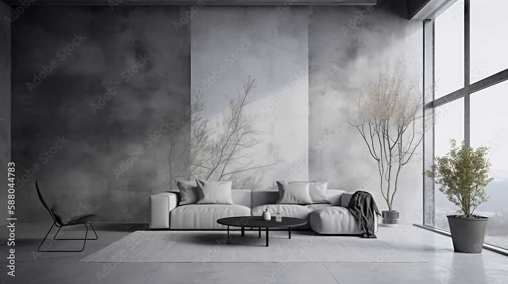 Minimal Nordic style livingroom space with modern concrete wall ...