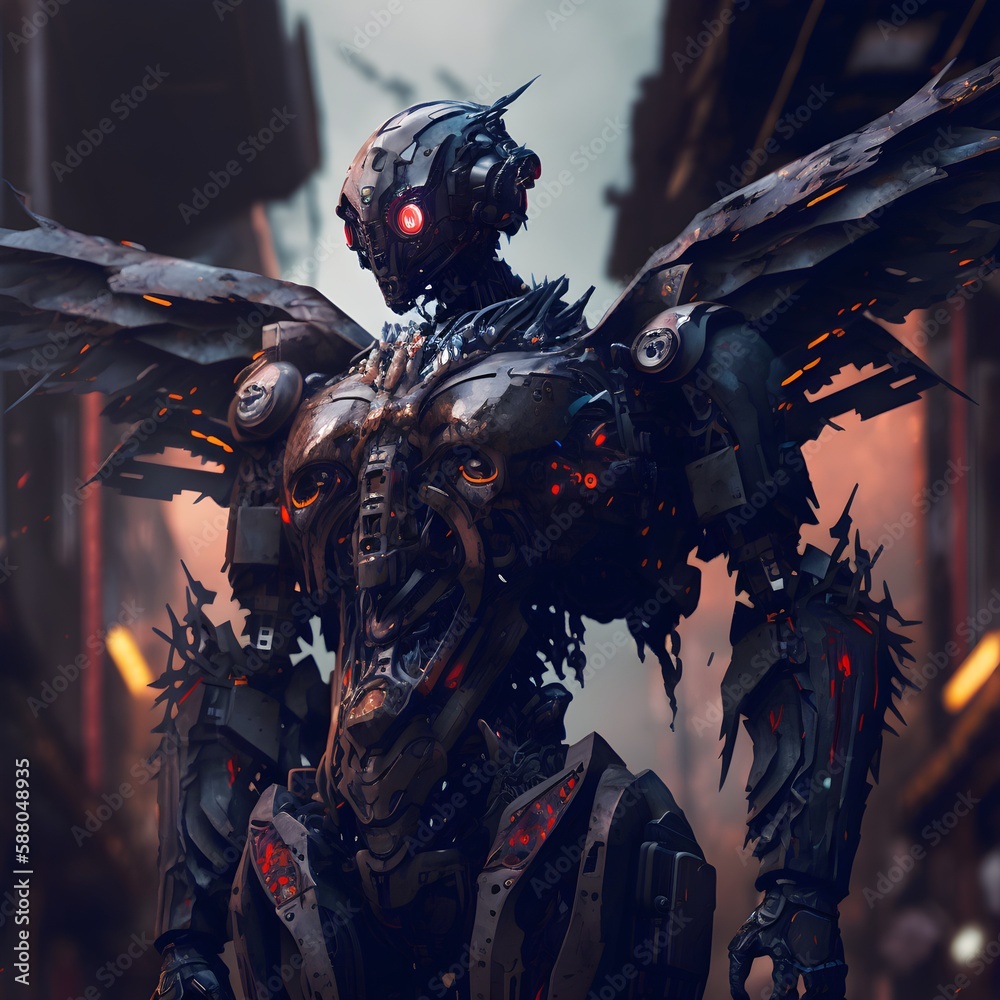 humanoid robot for combat useBackground is Tokyo in ruins4kphotography ...