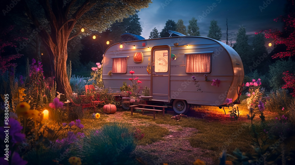 Cozy Caravan Camping Adventure, A Fantasy Magical Outdoor Campsite In ...