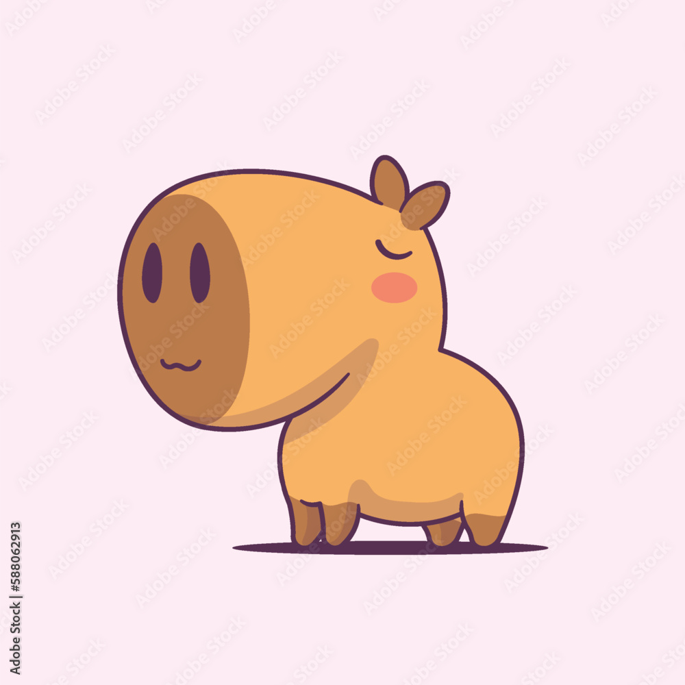 Cute capybara kawaii cartoon character vector illustration Stock Vector ...