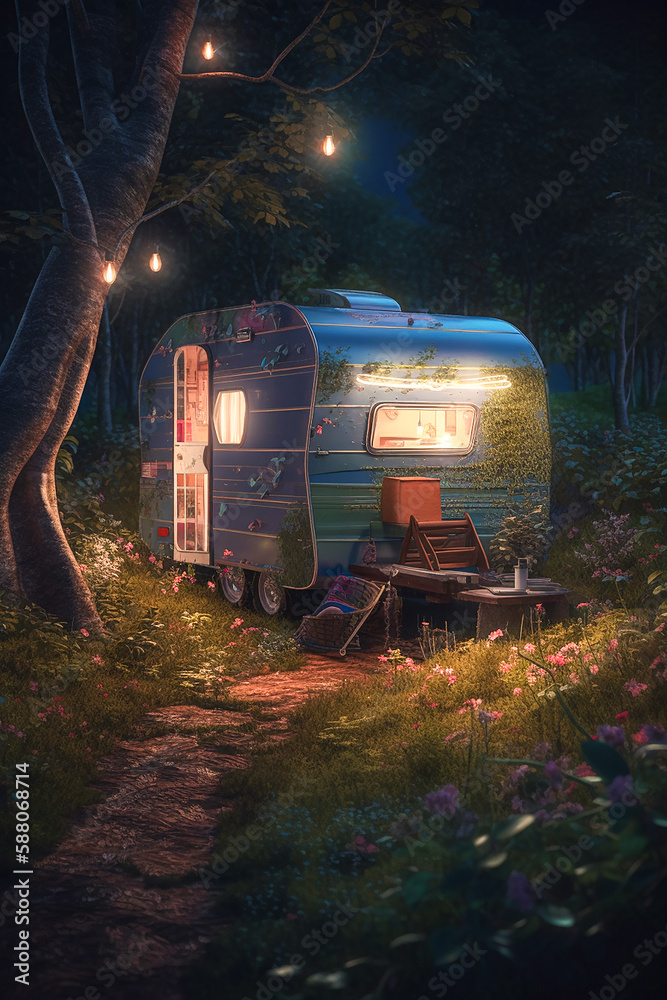 Nature's Reading Room - Mini-Caravan Library in the Woods. Generative ...