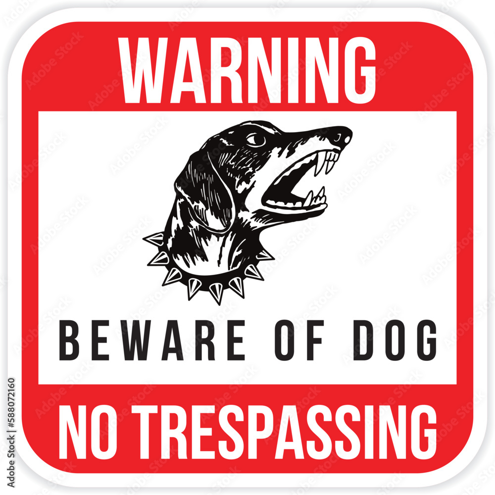 Beware of dog sign. Danger. Guard dog. Beware of the dog. Sign with ...