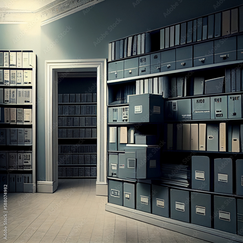 Wardrobe with drawers. Archiving; saving documents and workflow concept ...