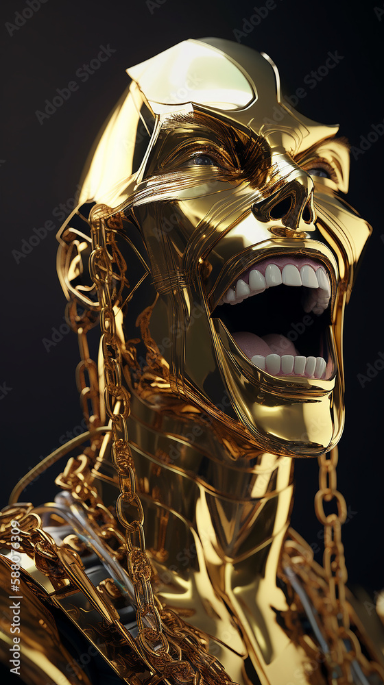 AI. Portrait of a screaming yelling automated AI cyborg female style ...