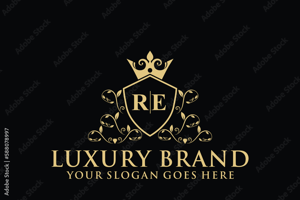 letter Initial RE elegant luxury monogram logo or badge template with ...