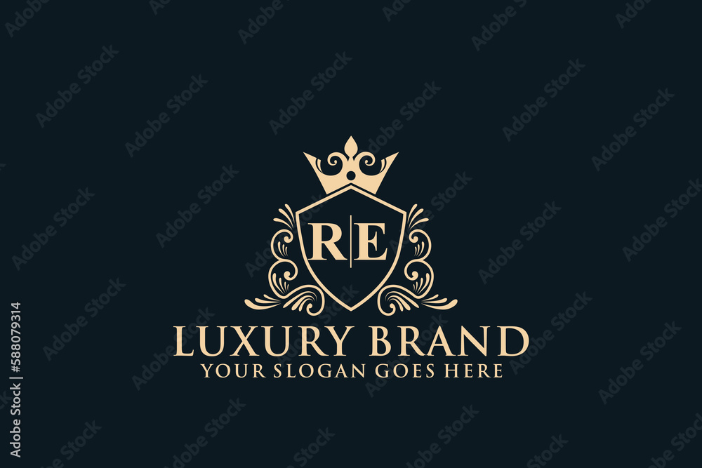 letter Initial RE elegant luxury monogram logo or badge template with ...