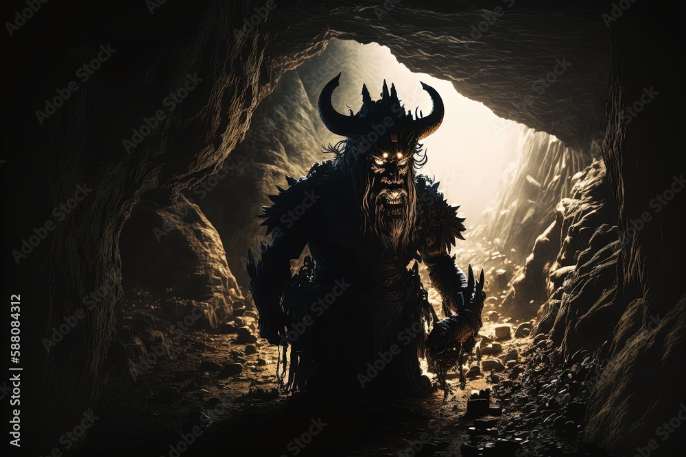 A dark evil old god below the ground in a cave, eldritch god, dark ...