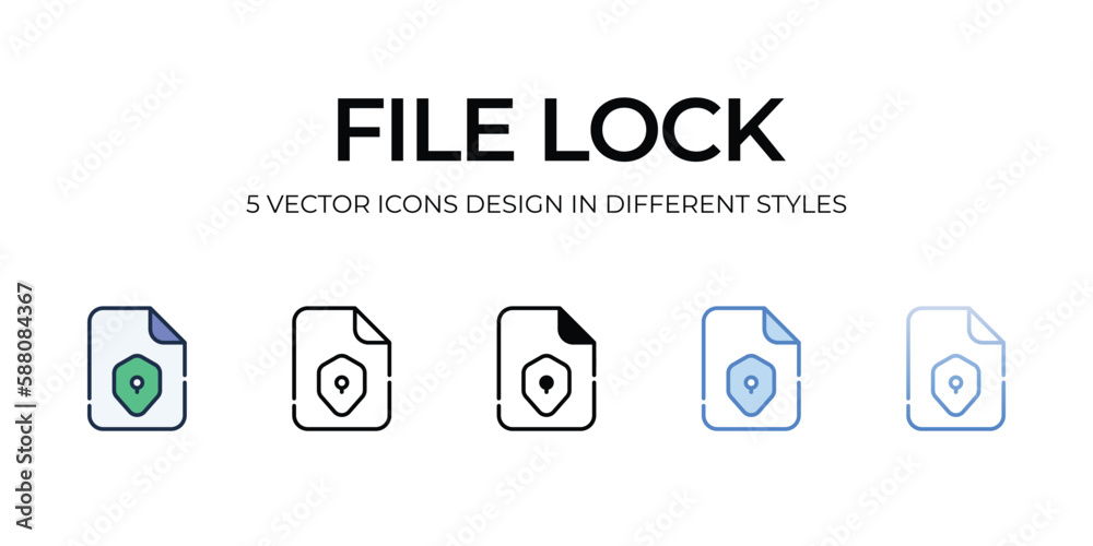 Vetor de File Lock Icon Design in Five style with Editable Stroke. Line ...