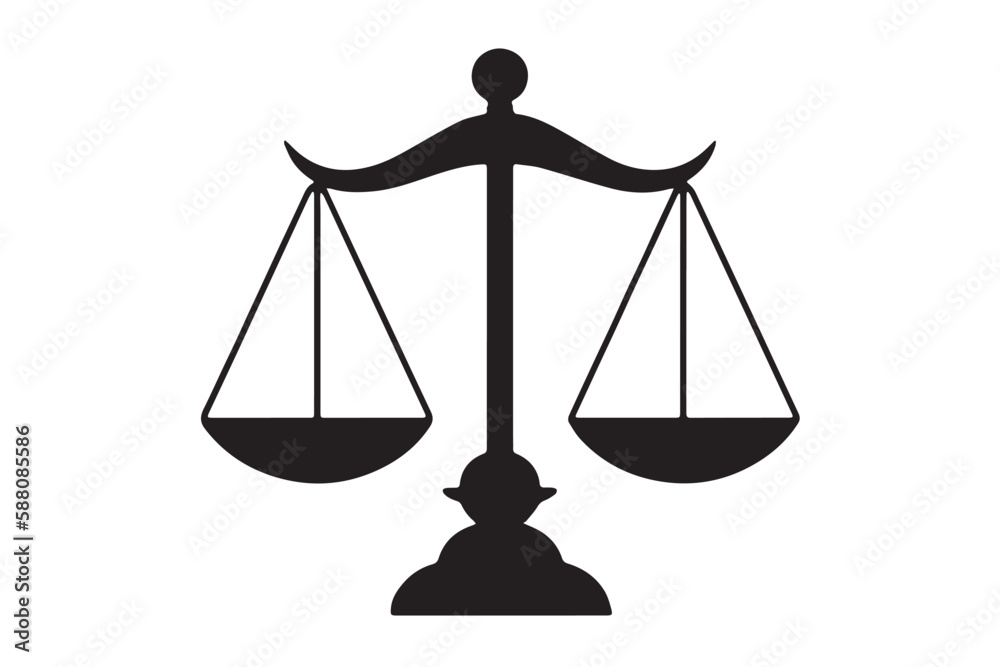 Flat Law Symbol Icon Vector Illustration with Scale of Justice Sign ...