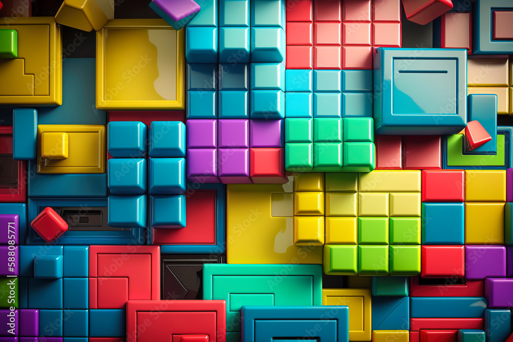 Colorful Geometric Tetris-like Shapes: A Playful Display of Abstract Art, created with ...
